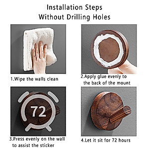 JATYP Adhesive Wooden Coat Hooks Wall Hooks 4 Pack, Seamless Heavy Duty Hooks,Wall Hangers for Hanging Coat Hat Cap Bag Clothes Towels Hanger (Walnut Wood)