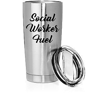 Smooth Body Tumbler Stainless Steel Vacuum Insulated Travel Mug Cup Gift Social Worker Fuel (Stainless Steel, 20 oz)