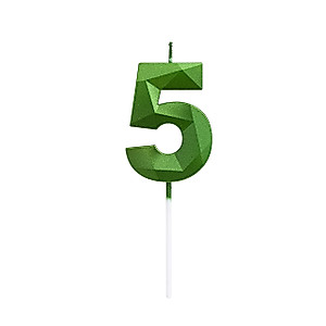 Green Happy Birthday Cake Candles,Wedding Cake Number Candles,3D Design Cake Topper Decoration for Party (Green Number 5)