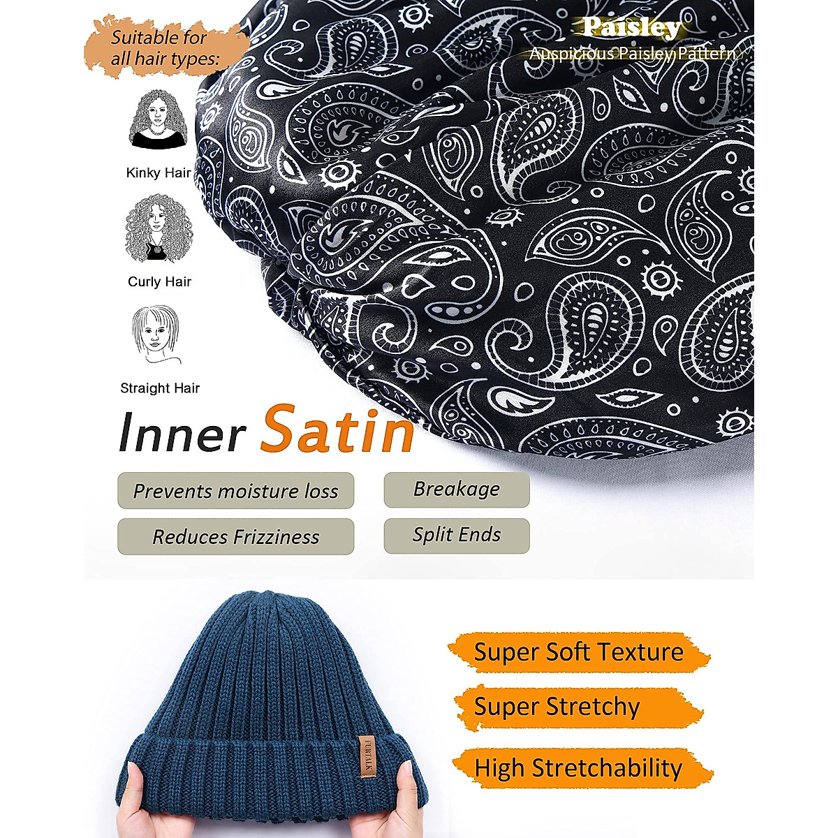 FURTALK Womens Beanie Satin Lined Knitted Beanie with Pom Winter Hats for Women (Blue)