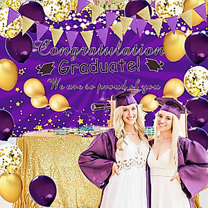 Purple Gold Graduation Party Supplies NYU Purple Gold Graduation Party Decorations 2023/Graduation Backdrop Purple Gold Grad Balloons/Photography Background for Class of 2023 Graduation