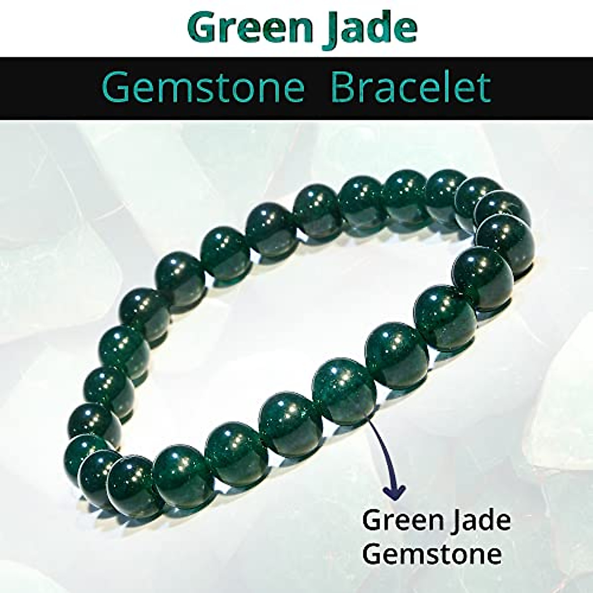 Natural Green Jade Bead Bracelet – Healing Crystal Bracelet for Women, Men, and Teens – 8mm Round Beaded Bracelets – Bring, Good Luck, Wealth, Prosperity – Unisex Stretch Gemstone Protection Bracelet
