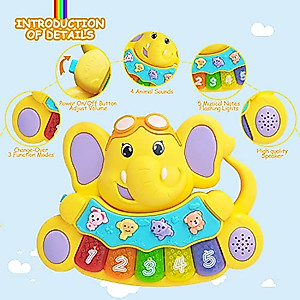 Baby Music Elephant Piano Toy – Early Learning Musical Keyboard Toy 6 to 12 Months Infant Light Up Toy Lovely 3 Play Modes Educational Gift for Kids