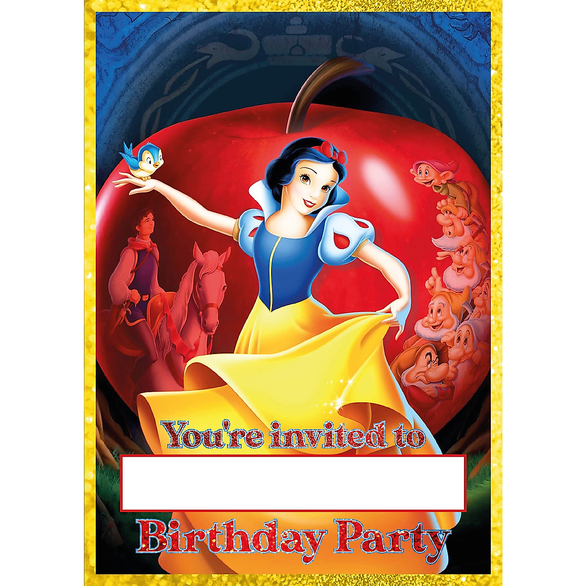 Set of 20 Snow White -Themed Happy Birthday Invitation Cards & Envelopes - Lightweight (240g), Postcard Style Invites for the Perfect Party Pack