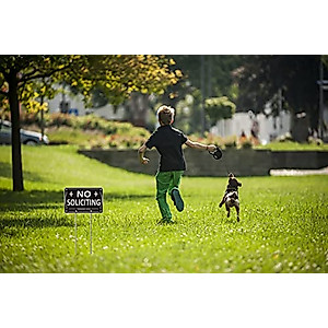 MongFun No Soliciting Sign with Stakes for Yard, 12" x 8" Rust Free Aluminum Sign with 16" Posts (Style A)