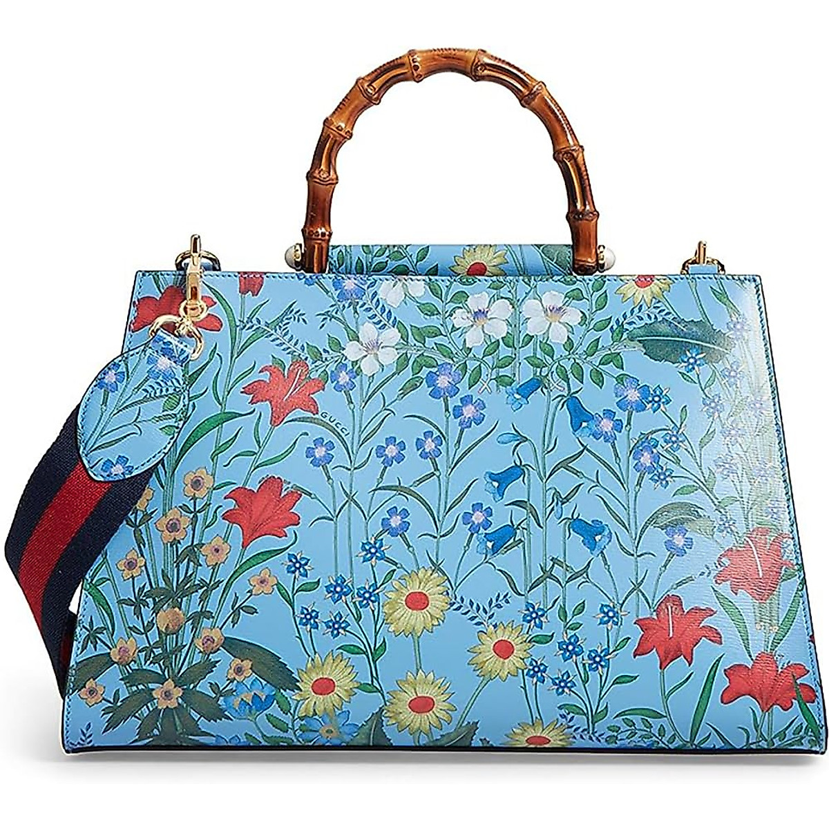 Gucci Flora Azure Shanghai Blue Large Floral Handbag Italy Bag Handbag Flower Bamboo New