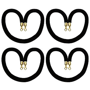 4PCS Black Velvet Stanchion Rope, 5.25 Feet Crowd Control Stanchion Ropes Fit for Movie Theaters, Grand Openings, Hotels