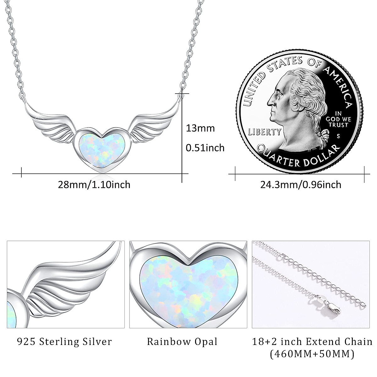 Angel Wings Necklace for Women 925 Sterling Silver Opal Angel Wings Necklace Guardian Angel Wings Necklace Opal Necklace Jewelry Gifts for Women