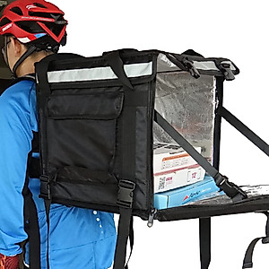 PK-64B: Big Pizza/Food Delivery Bag for Motorcycle or Bicycle, 16"x16"x16", with Metal Rack for Motorcycle Use
