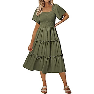 LILLUSORY Women 2023 Babydoll Dresses Casual Trendy Short Sleeve Cute Summer Wedding Guest Vintage Modest Ladies Cottagecore Dress Green