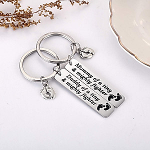 Ralukiia NICU Dad Mom Preemie Baby Gift - Mommy/Daddy of A Tiny Mighty Fighter Keychain Support NICU Parents Care Basket Neonatal Intensive Care Unit Gift
