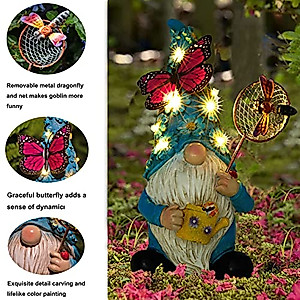 Foreby Garden Gnome Statues Outdoor Decor Solar Gnomes Statue,Garden Gnomes Decor with Butterfly on LED Lighted Flowers, Gnomes Sculpture for Patio Yard Lawn Onament Decoration