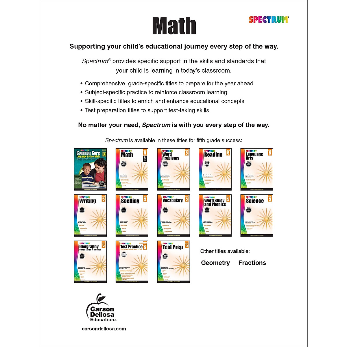 Spectrum 5th Grade Math Workbooks, Ages 10 to 11, Math Workbooks Grade 5 Covering Fractions, Decimals, Algebra Prep, Geometry, and More, Math Book for 5th Graders (Volume 6)