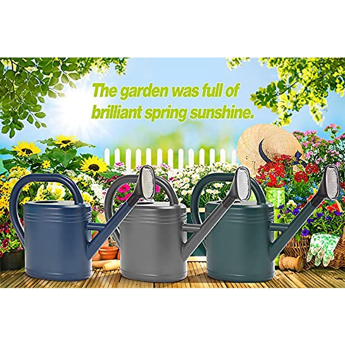 Watering Can 1 Gallon for Indoor Plants, Garden Watering Cans Outdoor Plant House Flower, Gallon Watering Can Large Long Spout with Sprinkler Head (Blue)