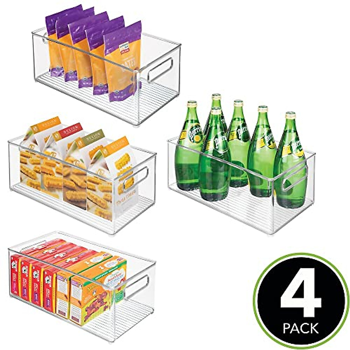 mDesign Deep Plastic Kitchen Storage Organizer Container Bin for Pantry, Cabinet, Cupboard, Shelves, Fridge, or Freezer - Holds Dry Goods, Sauces, Condiments, Drinks, Ligne Collection, 4 Pack, Clear