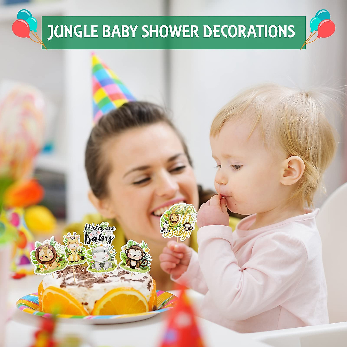 Weecent 45 Pcs Safari Baby Shower Cupcake Toppers Jungle Animals Oh Baby Party Decorations Safari Theme Cupcakes Toppers for Boys Kids Baby Shower Nursery Wild Party Supplies