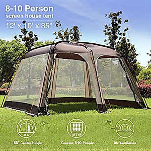 EVER ADVANCED Screen House Room Outdoor Screened Canopy Tent Zippered Gazebos 8-10 Person for Patios Shelter, 12' x10', Brown