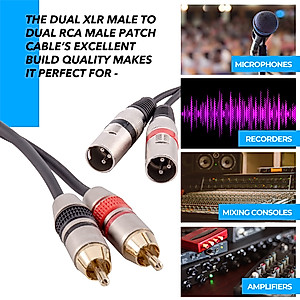 Seismic Audio Speakers 3 Foot XLR Dual Male Patch Cable, 2 XLR To 2 RCA Audio Cords