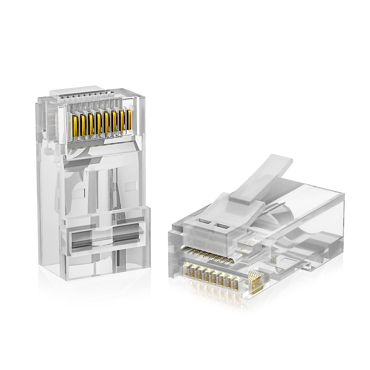 iwillink 100-Pack RJ45 Cat6 Pass-Through Connectors, Gold-Plated Ethernet Crimp Plugs for Solid and Stranded Wire, UTP Network Cable Termination