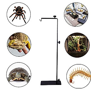 kathson Lamp Stand for Reptile Bearded Dragon Tank Accessories Fixed Bracket Heating Lamp Holder Adjustable for Spiders Lizards Turtles Amphibian Cold-Blooded Animals Black