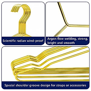 Amber Home 17" Shiny Gold Strong Metal Hanger 30 Pack, Gold Clothes Hangers, Heavy Duty Coat Hangers, Standard Suit Hangers for Jacket, Shirt, Dress (Gold, 30)