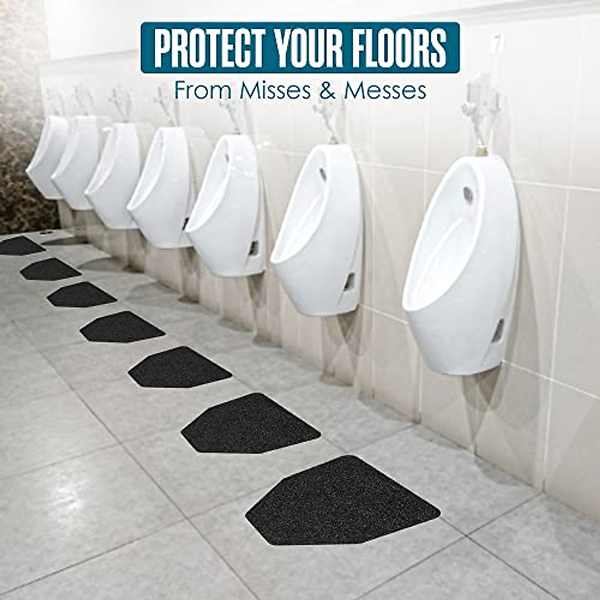 Houseables Urinal Mats, Floor Pads, 12 Pack, 17.25" x 20.5", Black, Blue, Homeplate, Polypropylene Fibers, Disposable, Splash Mat, Pee Pad, for Men’s Bathroom, Urine, Restroom, Eliminating Odor
