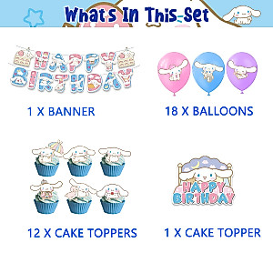 Cinnamoroll Birthday Decorations, Cinnamoroll Party Supplies Including Banner, Balloons, Cake Topper, and Cupcake Toppers