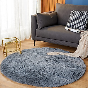 EasyJoy Super Soft Rugs for Living Room, Area Rugs for Bedroom 4x4 Dark Grey Fluffy Room Rug, Large Shag Throw Rug for Nursery Kids Room, Cute Mordern Fuzzy Rug for Playroom