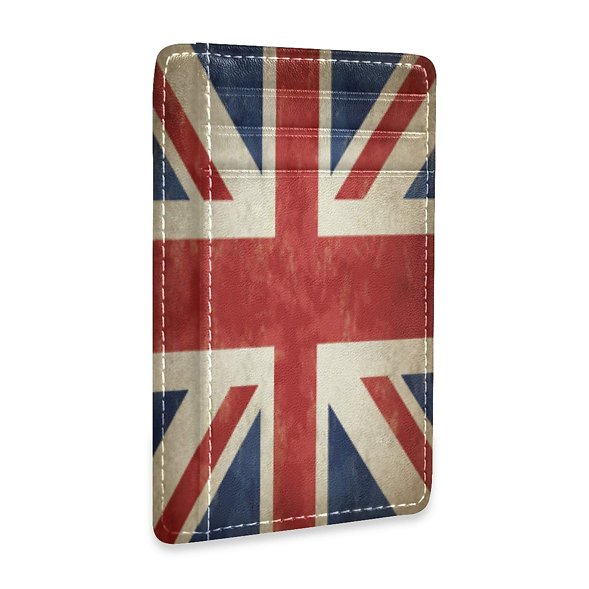 Linomo Thin leather Card Holder and Money Clip Vintage UK Flag Union Jack English England Wallet RFID Blocking for Men & Women