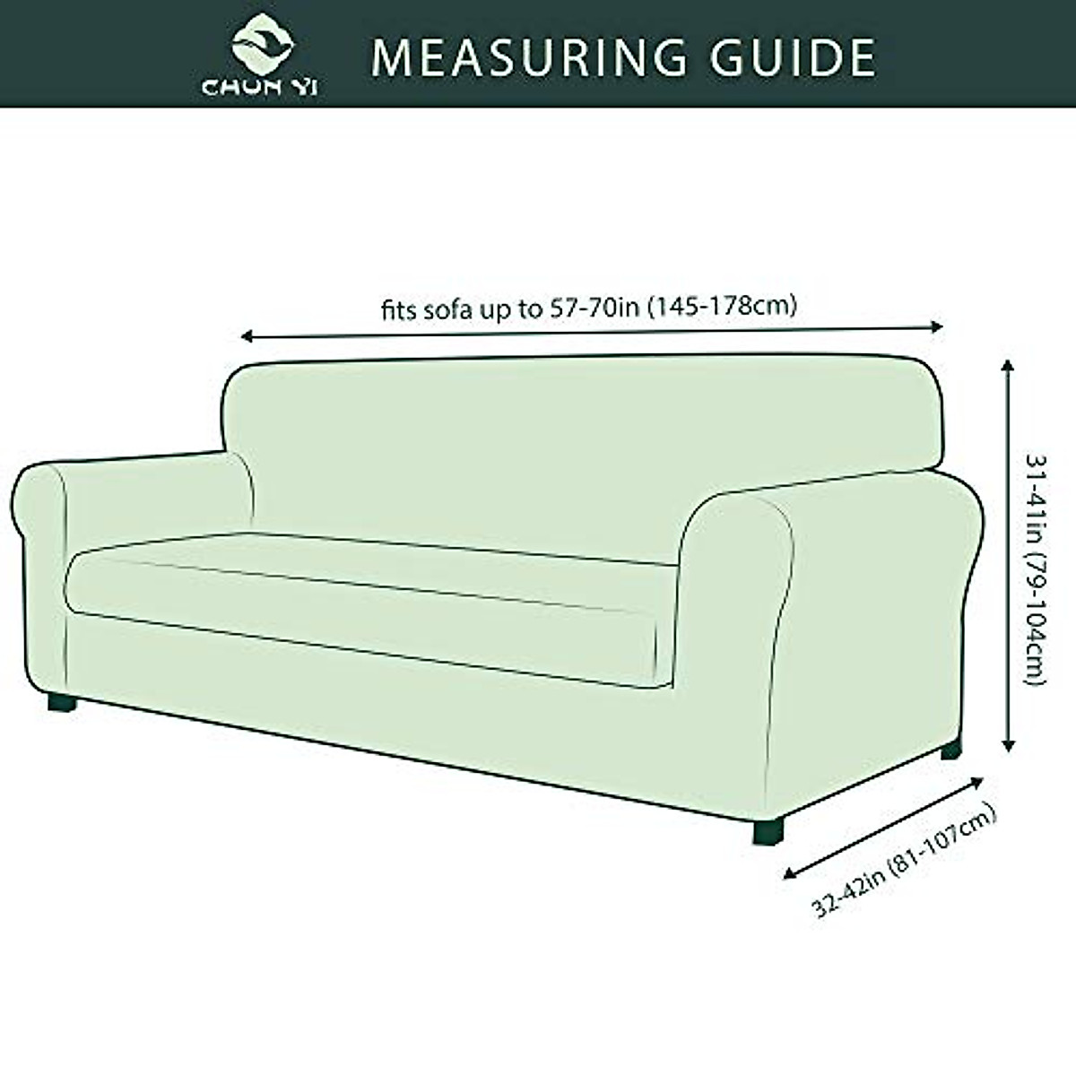 CHUN YI Stretch Loveseat Sofa Slipcover 2 Piece Sofa Cover, 2 Seater Couch Slipcover Coat Soft Washable Furniture Covers with Elastic Bottom, Checks Spandex Jacquard Fabric, Medium, Yellow Green
