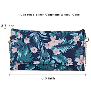 Women Minimalism Wallet 5.5 Inch Phone Clutch Holder Card Organizer Travel Bohemian Ladies Purse with Wrist Strap and Chain (Dark Green)