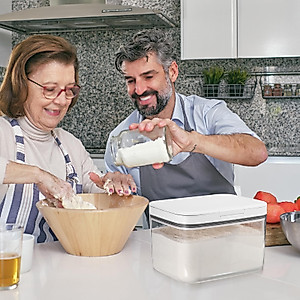 KoKone Flour Storage Container Airtight Rice Container for Kitchen Plastic Rice Dispenser with Lid & Cup Practical Food Storage Container for Grain Sugar Oatmeal Laundry Pods Dishwasher Pods