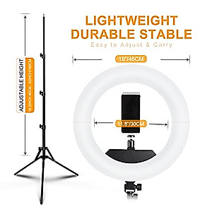 JJ JIANJIN Ring Light Kit:18Inch Outer 11.8Inch Inner 55W6700k Dimmable LED Light , Tripod Stand, Remote Controller,Box for Camera,Smartphone,YouTube,TikTok,Self-Portrait Shooting,CRI90,Black