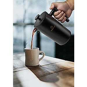 Panabaru French Press Coffee Maker 34oz Double-Wall Insulated Stainless Steel replacement filter included Tea Espresso and cold brew