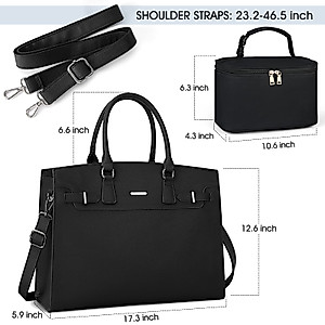 Laptop Bag for Women 15.6 Inch Waterproof Leather Tote Bag Lightweight Business Office Work Bag with Insulated Cooler Lunch Bag Large Professional Briefcase Computer Handbag Shoulder Bag Dark Black