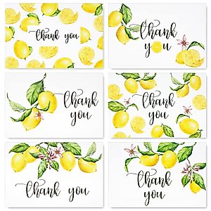 Whaline 30 Pack Lemon Thank You Cards with Envelopes Stickers White Yellow Fruit Greeting Cards Lemonade Blank Note Cards for Baby Shower Wedding Birthday Bridal Party, 4 x 6 Inch