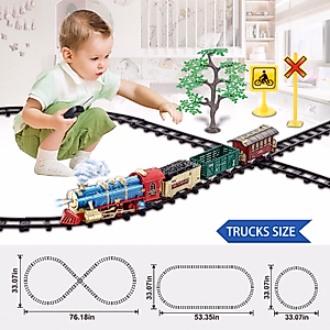 JUQU Train Set for Boys -Remote Control Train Toys-Electric Train w/Smokes, Steam Locomotive w/Lights & Sound, Cargo Car and Tracks, Rechargeable Battery Christmas Toy Train for Age 3 4 5 6 7 8+ Kids
