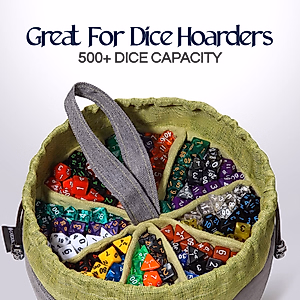 CardKingPro Monstrous - Dice Bag with 8 Pockets - Gray/Green - Huge Capacity 500+ Dice - Great for Dice Hoarders