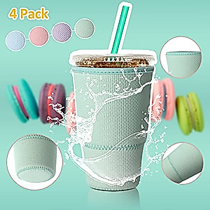 4 Pieces Reusable Coffee Sleeves Neoprene Cup Sleeve Cup Insulator Bottle Sleeves for Iced Coffee Cold Drinks Beverages, Fits 30-32 oz Large Cups