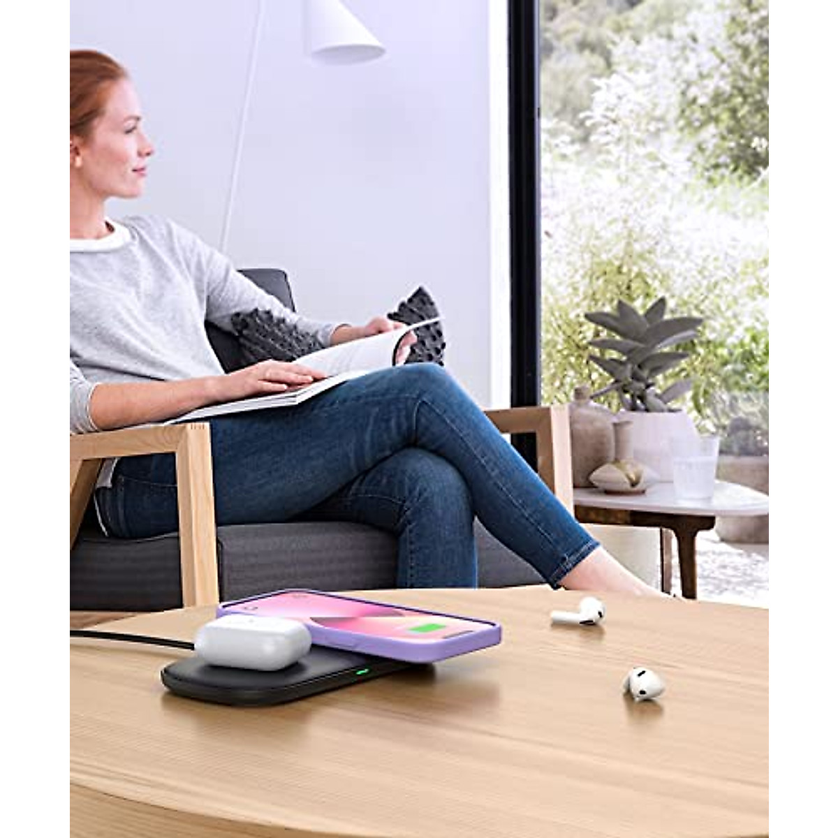 GuMosh Dual Wireless Charger- 5 Coils No Sweet Spot Charging Fast Wireless Charging Pad Qi Charging Station Compatible with iPhone 13/12/11/11 Pro Max/XS, Galaxy S20/S10, AirPods 3(with Adapter)