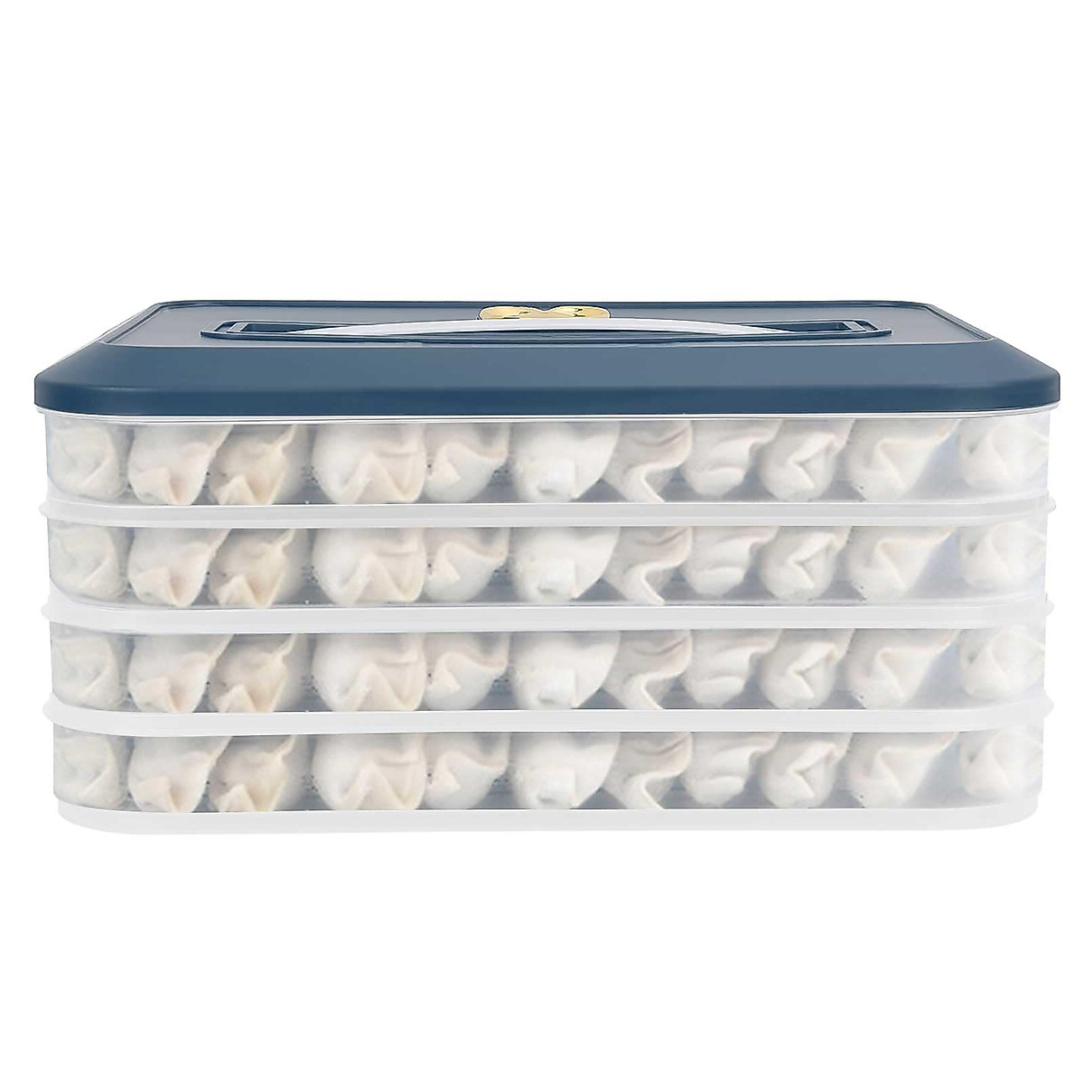 TOWEBOORY 4-Layer Dumpling Box,Food Storage Containers with Lids,Stackable Cookie Carrier with Lid and Handle,Cookie Storage Containers Airtight,Time Recoder