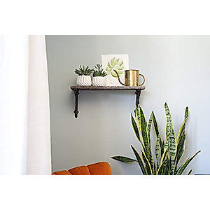 BarnwoodUSA Rustic Wooden Shelf with Victorian Brackets, Farmhouse Wall Ledge