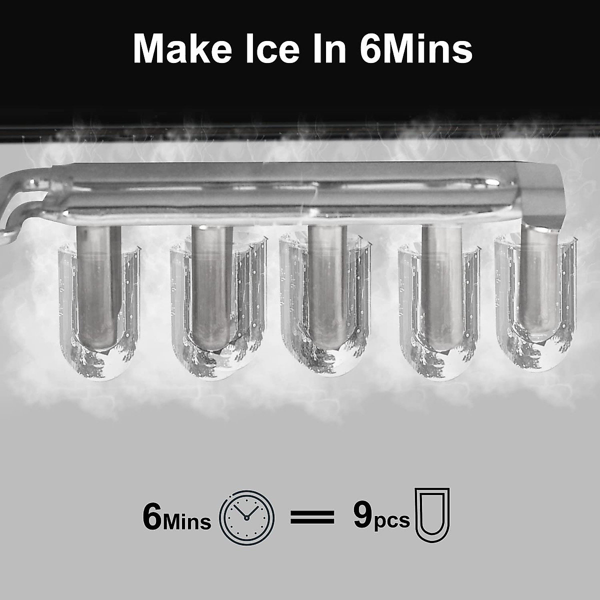 Ice Maker Countertop–9 Ice Cubes Ready in 6 Mins - 26LBS/24Hrs, One-Click Operation Compact Portable Ice Cube Maker with Ice Scoop/Basket for Home/Kitchen/Office/Bar