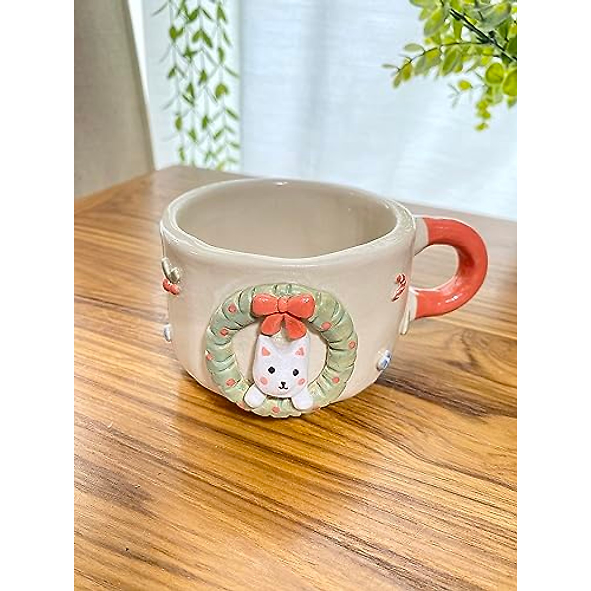 Christmas and the santa cat cup. Handmade ceramic cup, Hand-painted mug, Unique Surprise gift for Christmas or Birthday. Dishwasher and Microwave safe