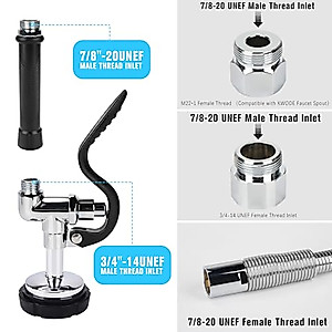 Spray Valve with 45" Flexible Stainless Steel Hose & Pre-Rinse Overhead Spring, Commercial Faucet Flexible Hose with Spray Head Replacement Kit for Commercial Restaurant Industrial Kitchen Sink Faucet