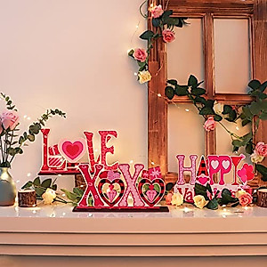 Bunny Chorus Valentines Day Decor Love Wooden Table Sign 3pcs, Romantic Tabletop Centerpiece Ornaments Gift, Dining Room Table Wedding Anniversary Party Supplies Décor Tiered Tray Decor