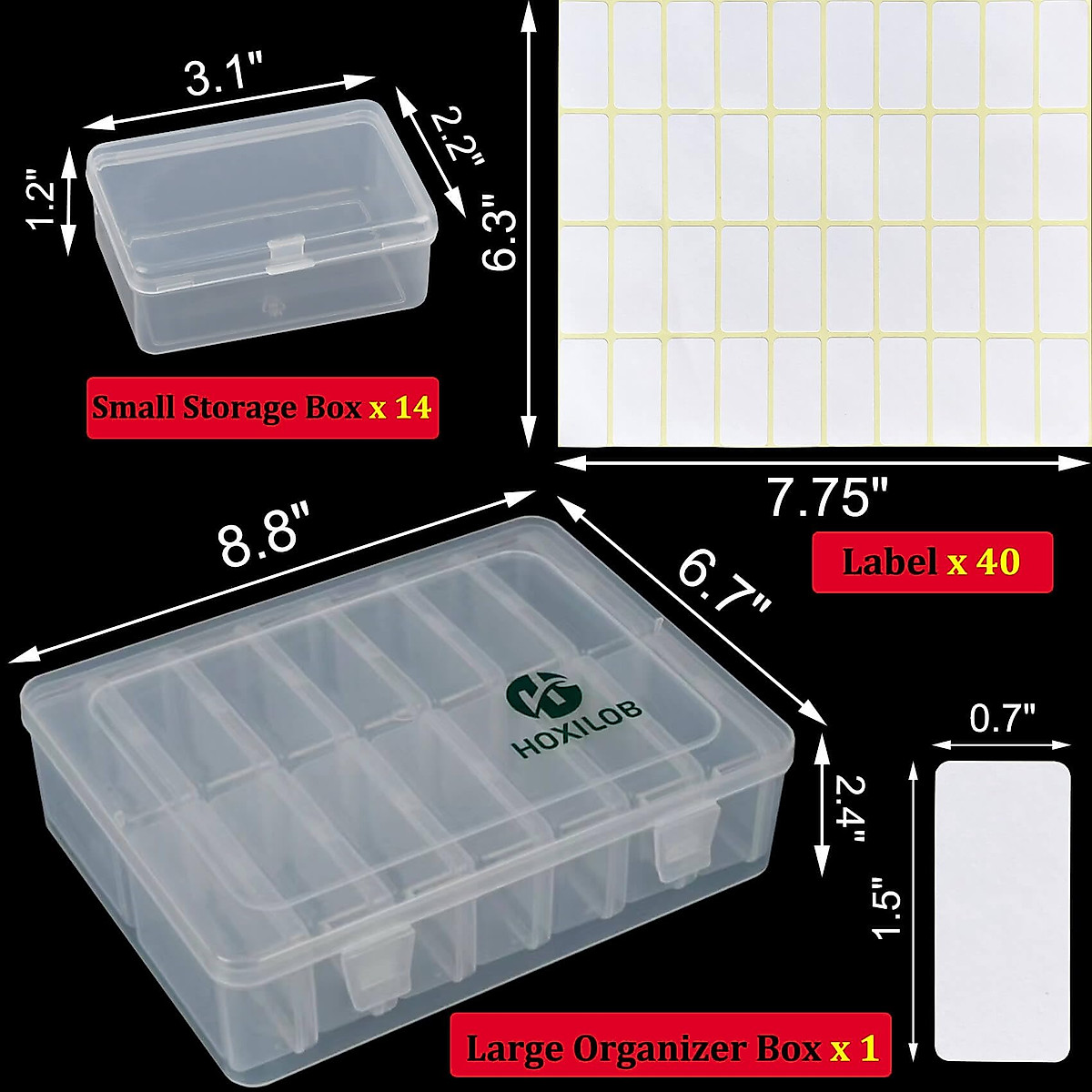15 Pieces Bead Organizer Boxes, Medium Clear Plastic Storage Container with Labels, Large Craft Case Ideal for Big Beads Jewelry Making Supplies DIY Bracelets Screws Seeds Mini Tools and Small Parts