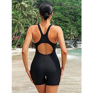 ATTRACO Boyleg Swimsuits for Women Sports One Piece Bathing Suit Racerback Swimwear Black