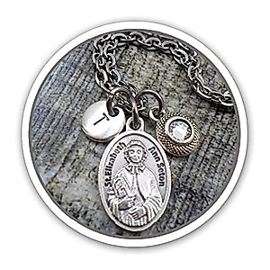 St. Elizabeth Ann Seton Necklace, Keychain or Clip, Swarovski Birthstone Crystal, Initial Charm, Patron Saint, Confirmation Gift, Catholic Jewelry