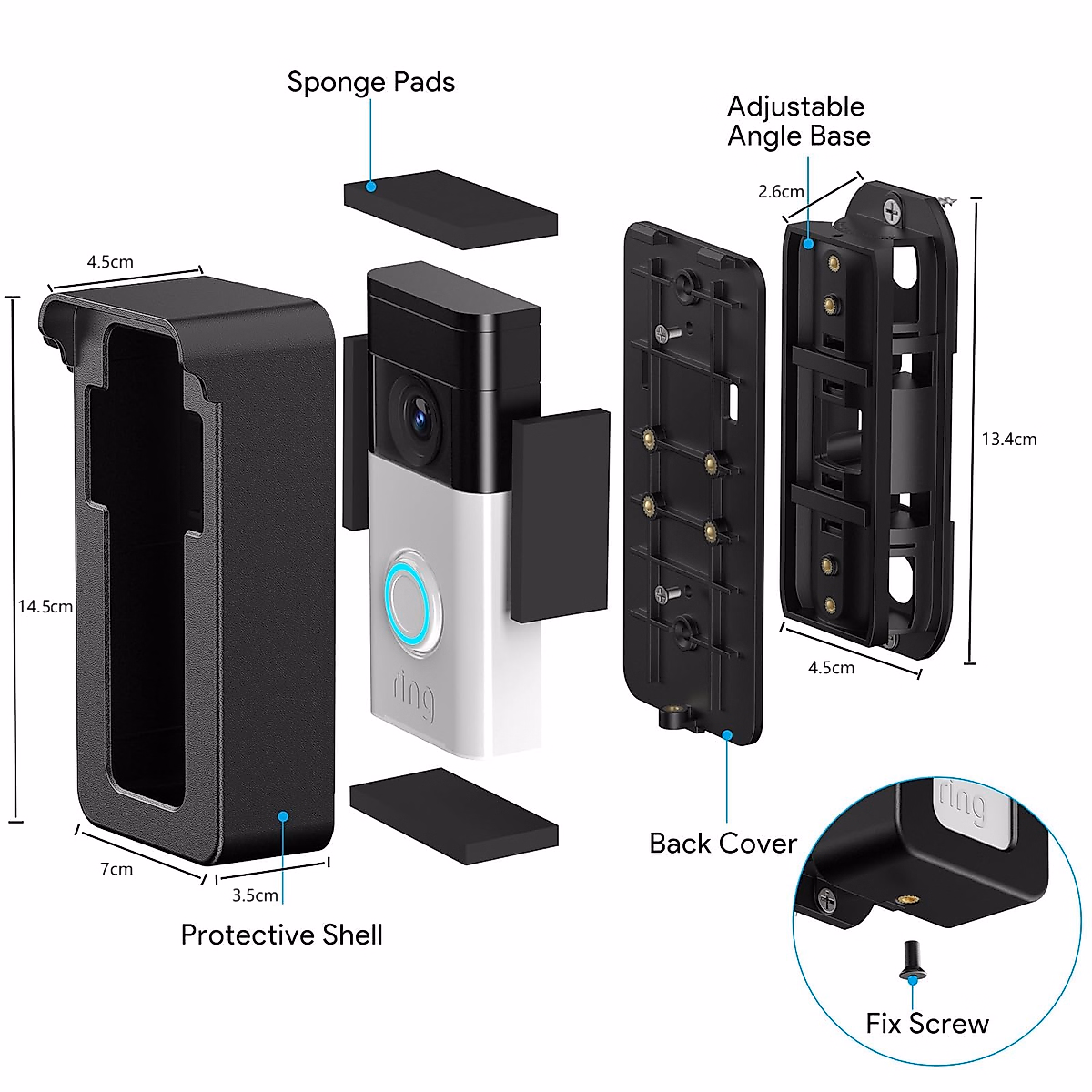 Anti-Theft Video Doorbell Angle Mount, 45 to 135 Degree Adjustable Ring Camera Holder Doorbell Door Mount for Apartment, Compatible with Ring/Blink Video Doorbell 4 3 Plus 2 1 Pro 2